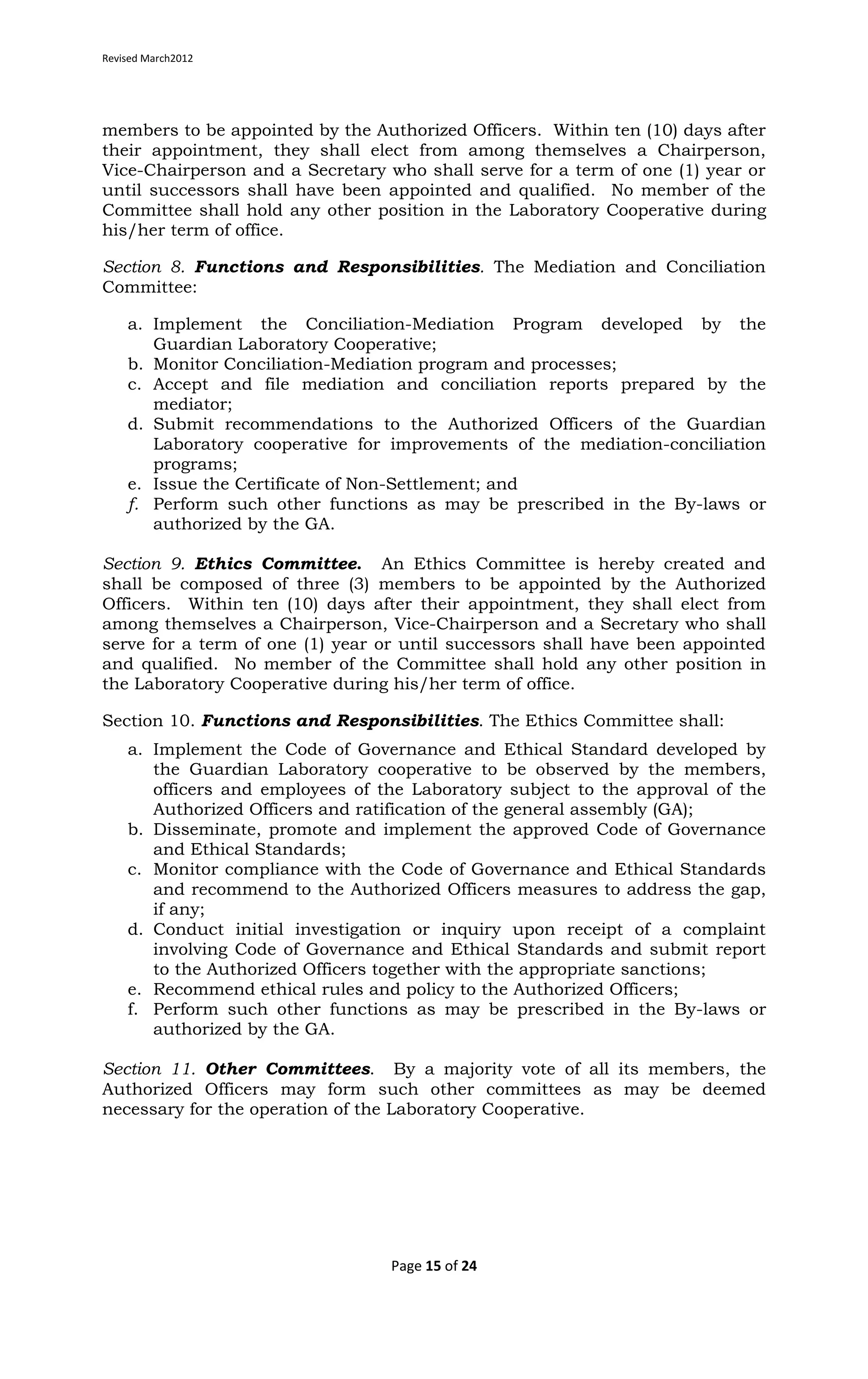 Laboratory Cooperative Article of Cooperation and By Laws Template | PDF