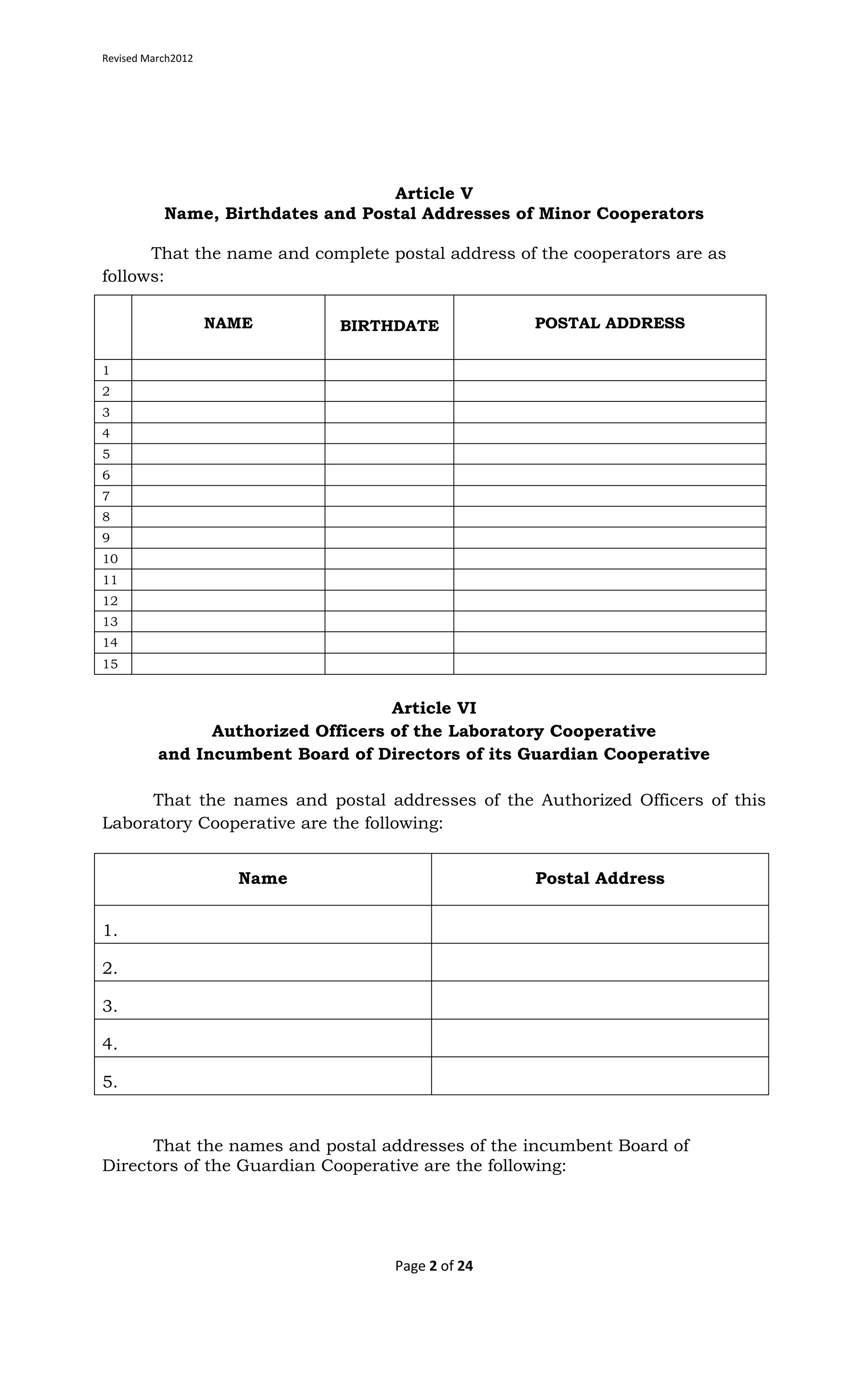Laboratory Cooperative Article of Cooperation and By Laws Template | PDF