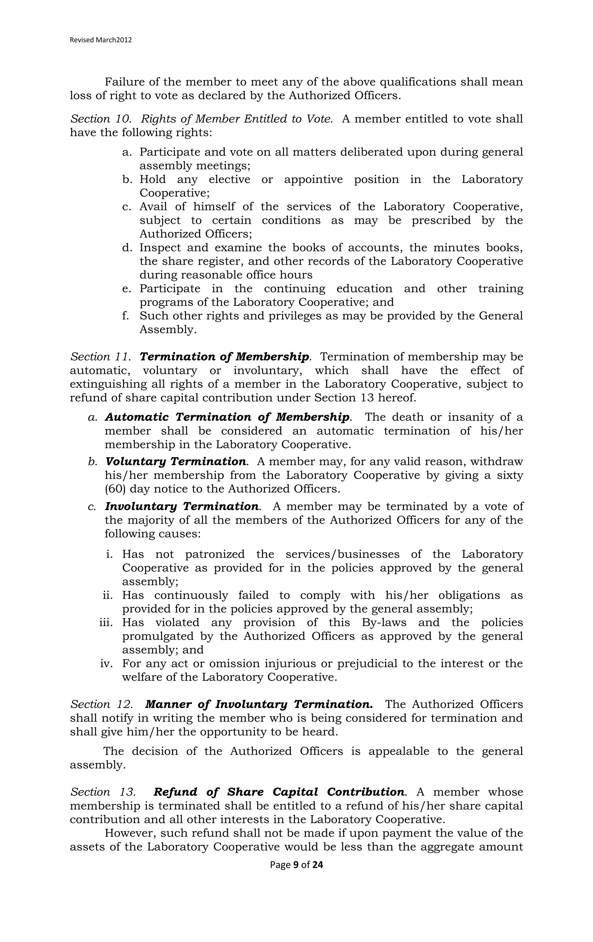 Laboratory Cooperative Article of Cooperation and By Laws Template | PDF
