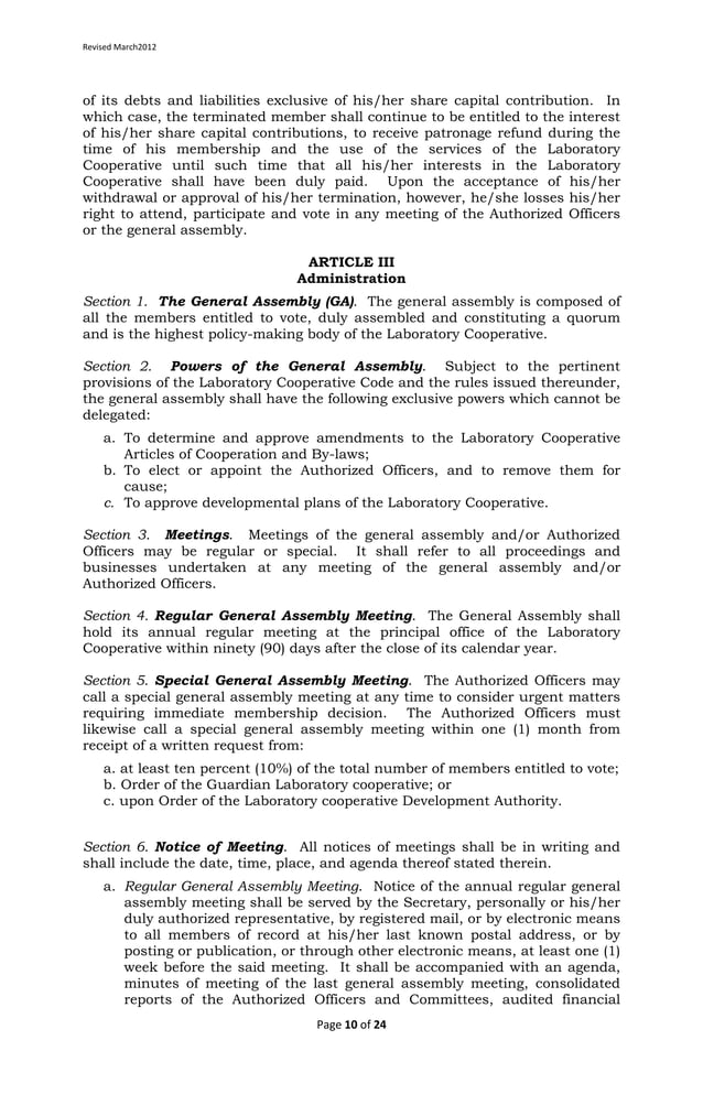 Laboratory Cooperative Article of Cooperation and By Laws Template | PDF