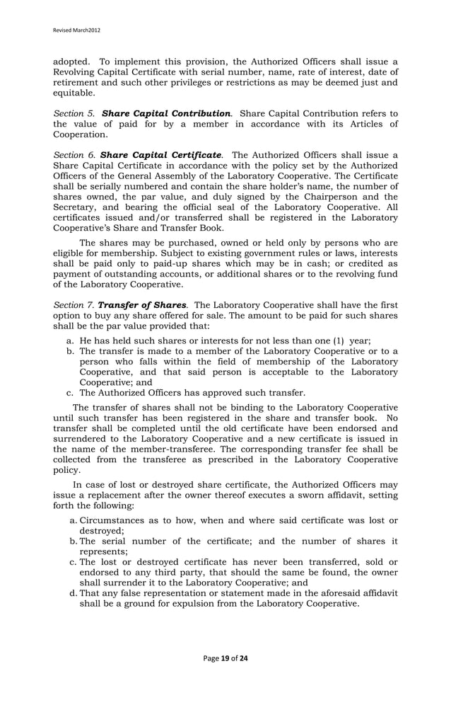 Laboratory Cooperative Article of Cooperation and By Laws Template | PDF