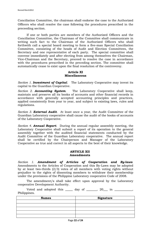 Laboratory Cooperative Article of Cooperation and By Laws Template | PDF