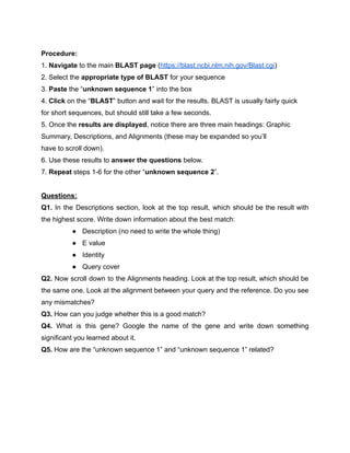 Basic BLAST (BLASTn) | PDF