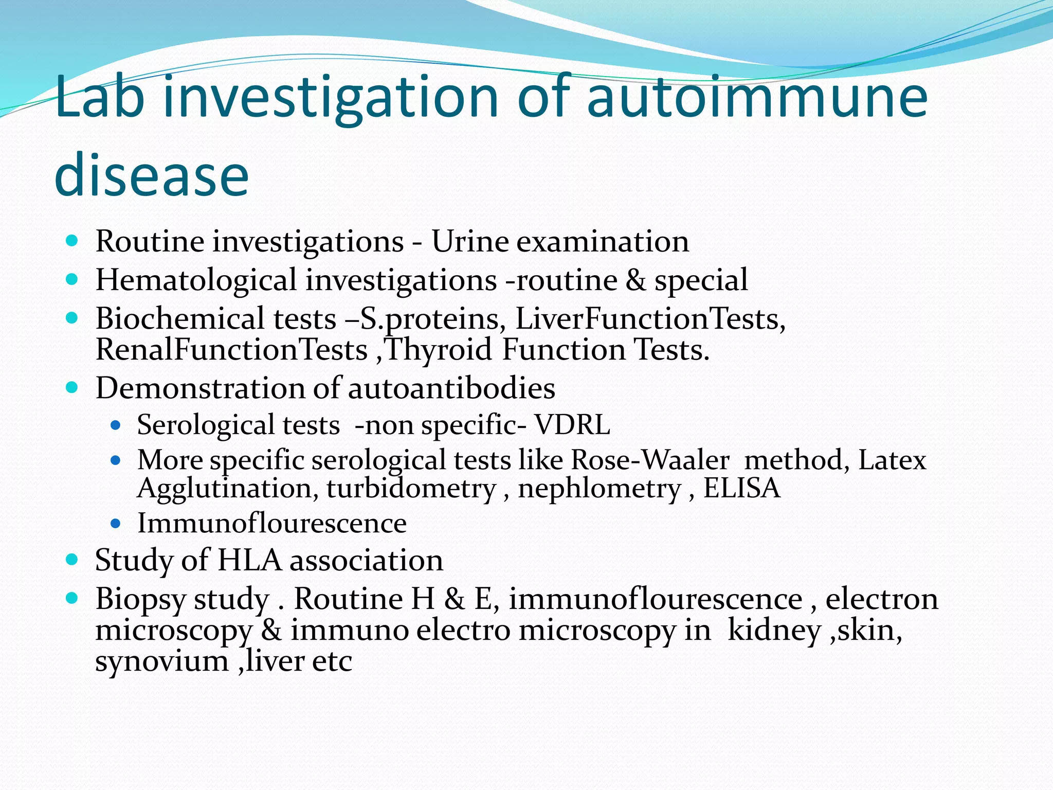 Lab diagnosis autoimmune disease | PPTX | Blood Disorders | Diseases and Conditions