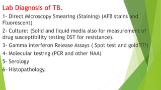Lab diagnosis of tb dr mostafa lecture | PPTX