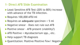 Lab diagnosis of tb dr mostafa lecture | PPTX