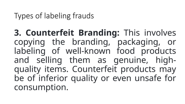 labeling frauds. . Labeling 2. Labeling legislation 3. Labeling fraud 4 ...