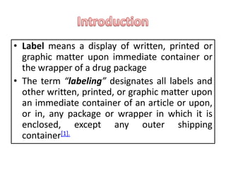 Labeling in pharmaceutical packaging | PPTX
