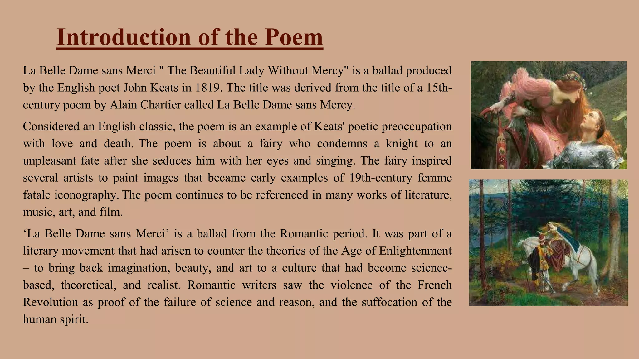 La Belle Dame Sans Merci.pptx | Poetry | Books and Literature
