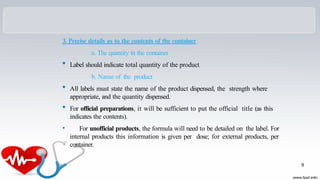 LABELLING of dispensed medication pharmacy practice | PPTX