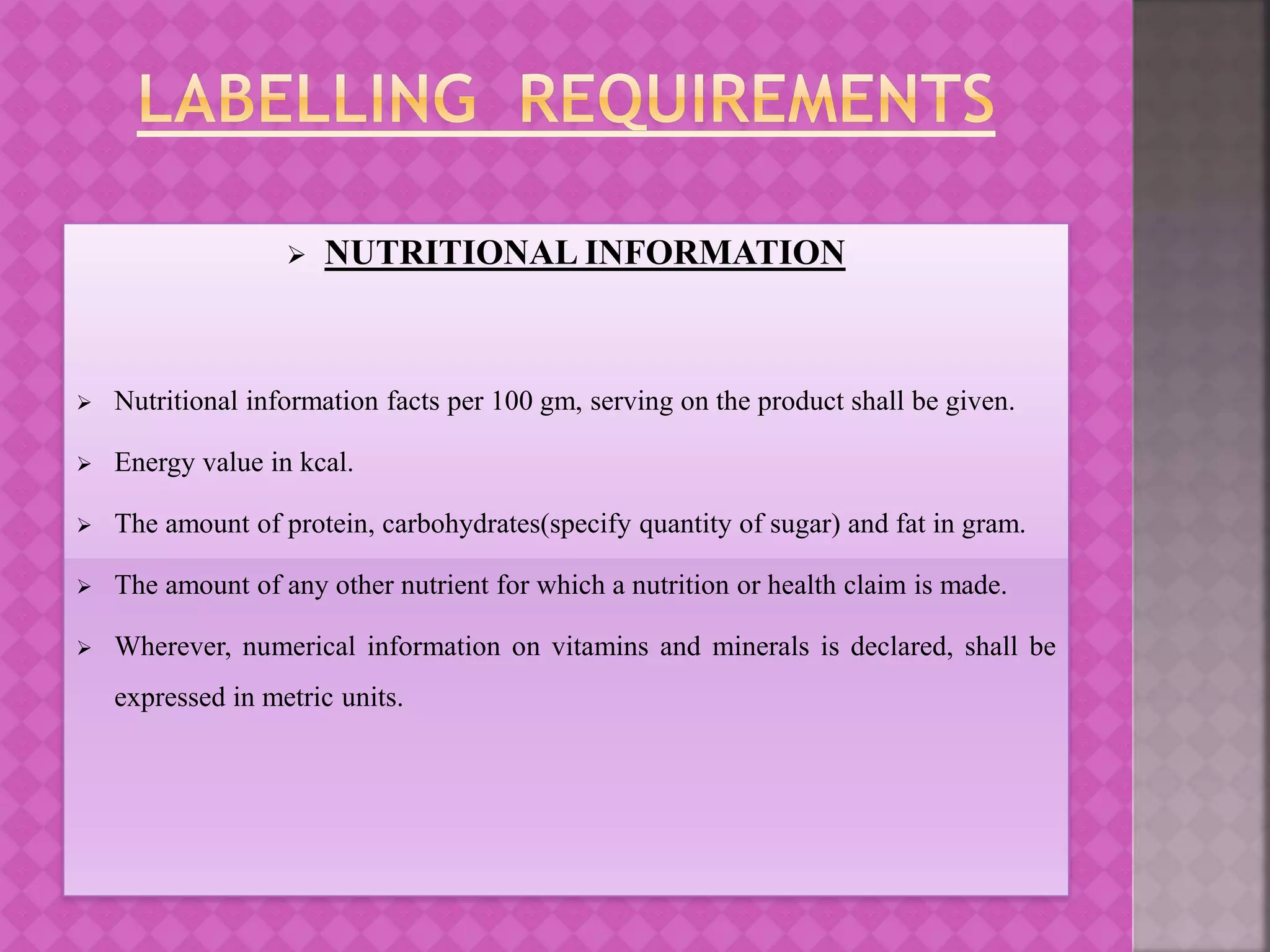 Labelling requirements | PPTX | Nutrition | Healthy Living