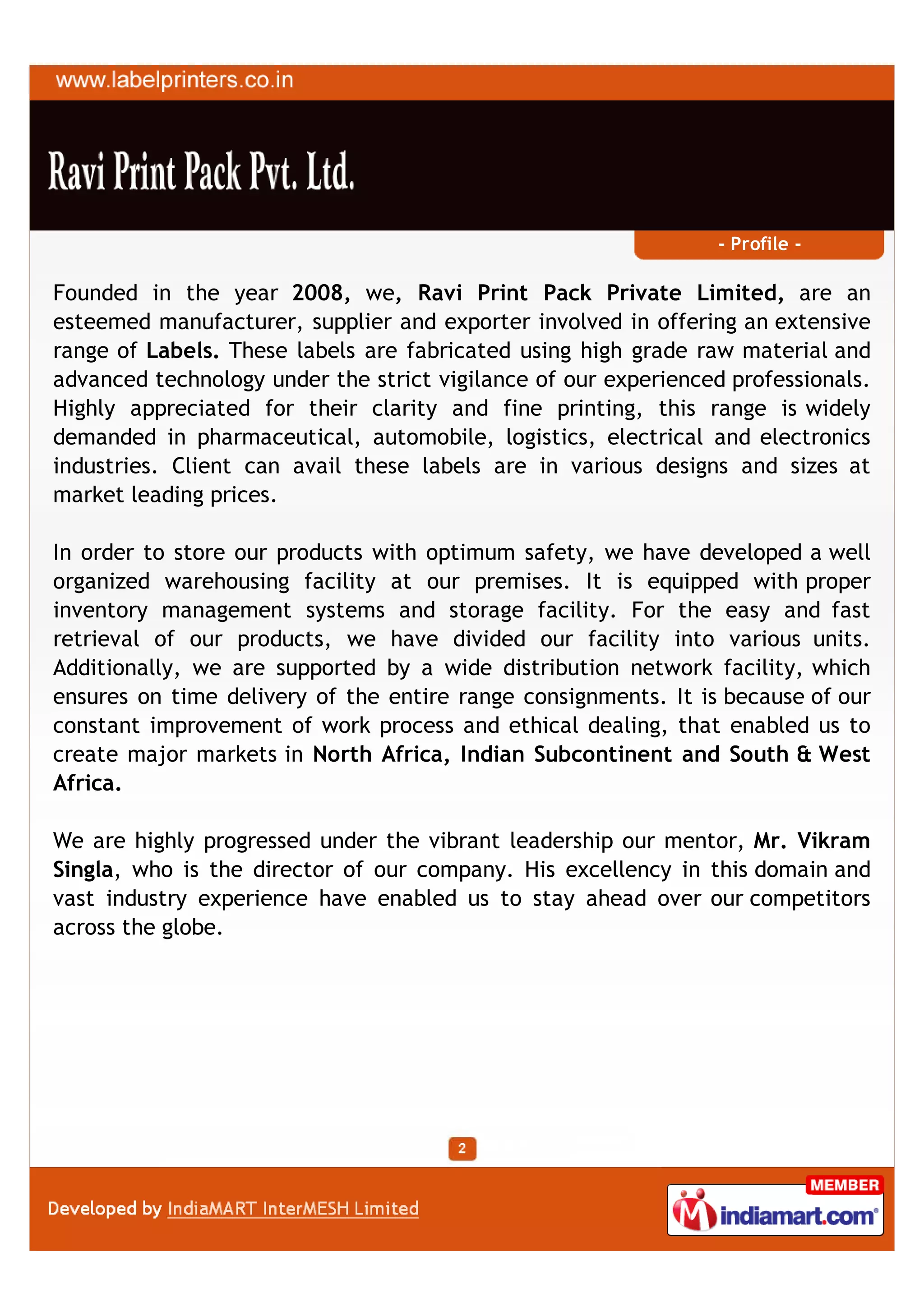 Ravi Print Pack Private Limited, New Delhi, Labels | PDF