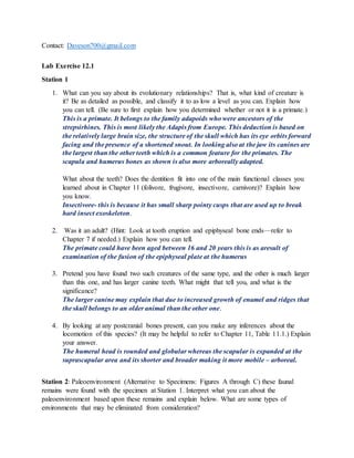 Lab exercise 12.1, 14.1 ,14.2 anthropology | DOCX