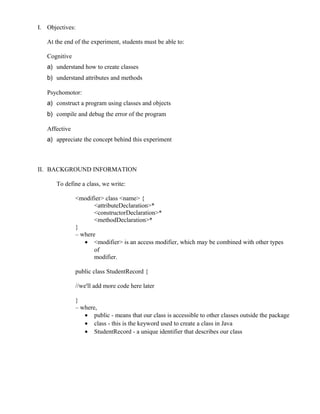 Lab exp (declaring classes) | DOC | Programming Languages | Computing