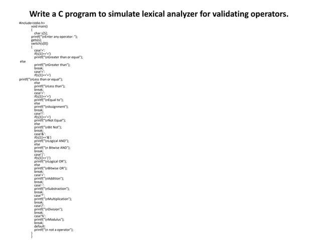 Lab Experiment for compiler design experiment | PPT