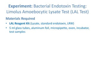 Lab experiment bacterial endotoxin testing | PDF