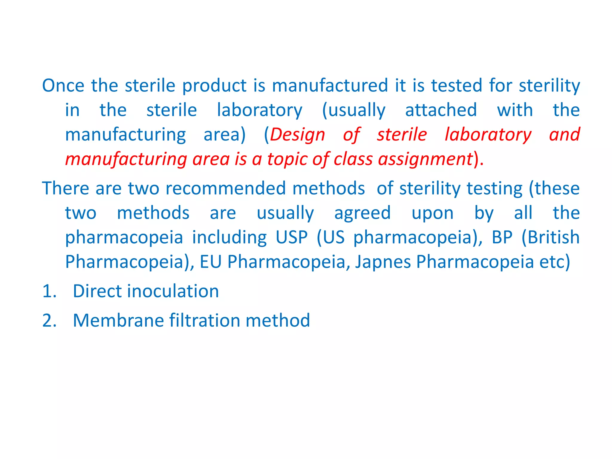 Lab experiment sterility testing | PDF