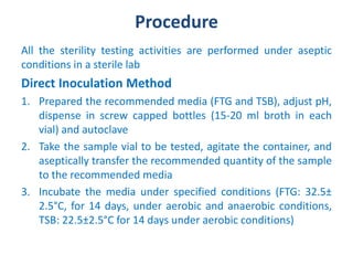 Lab experiment sterility testing | PDF