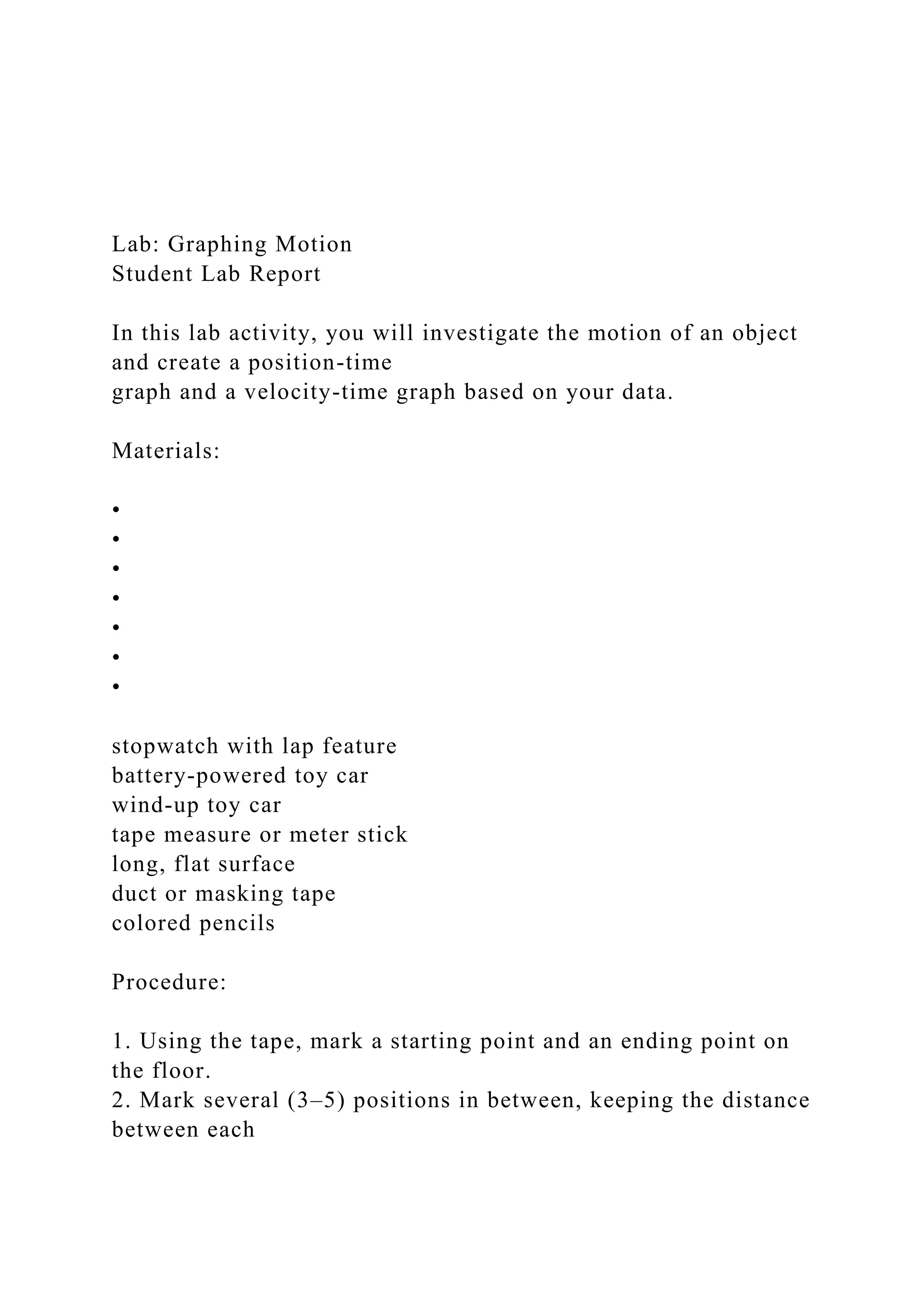 Lab Graphing Motion Student Lab Report In this lab ac.docx