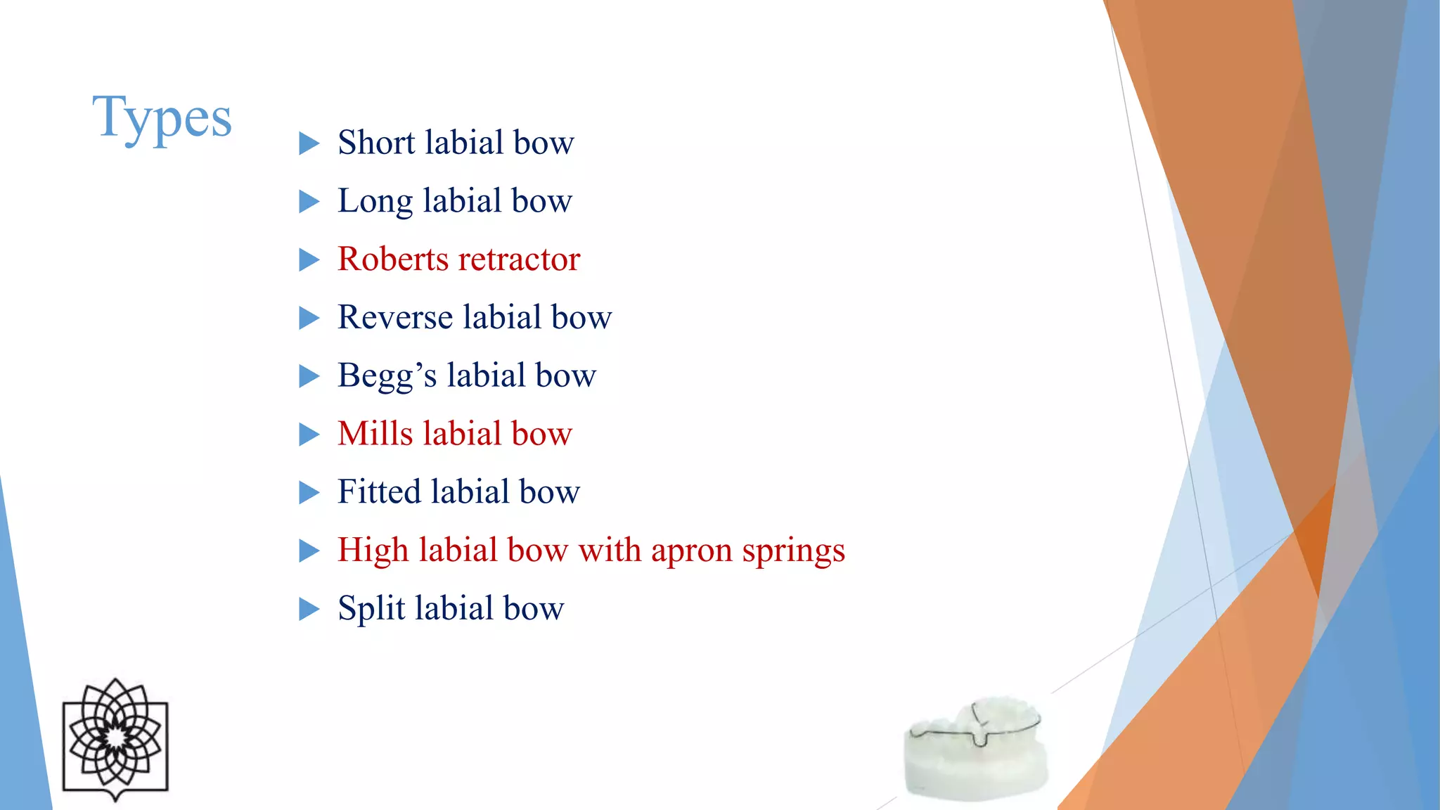 Labial bow Functions , Constructions , Types & Indications. | PPTX