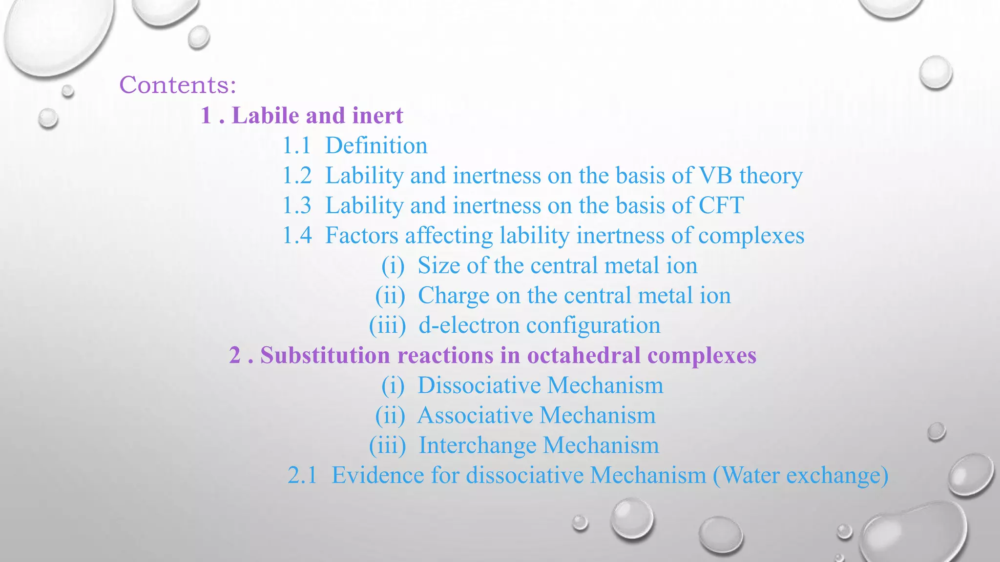 Labile And Inert And Substitution Reactions In Octahedral Complexes Ppt