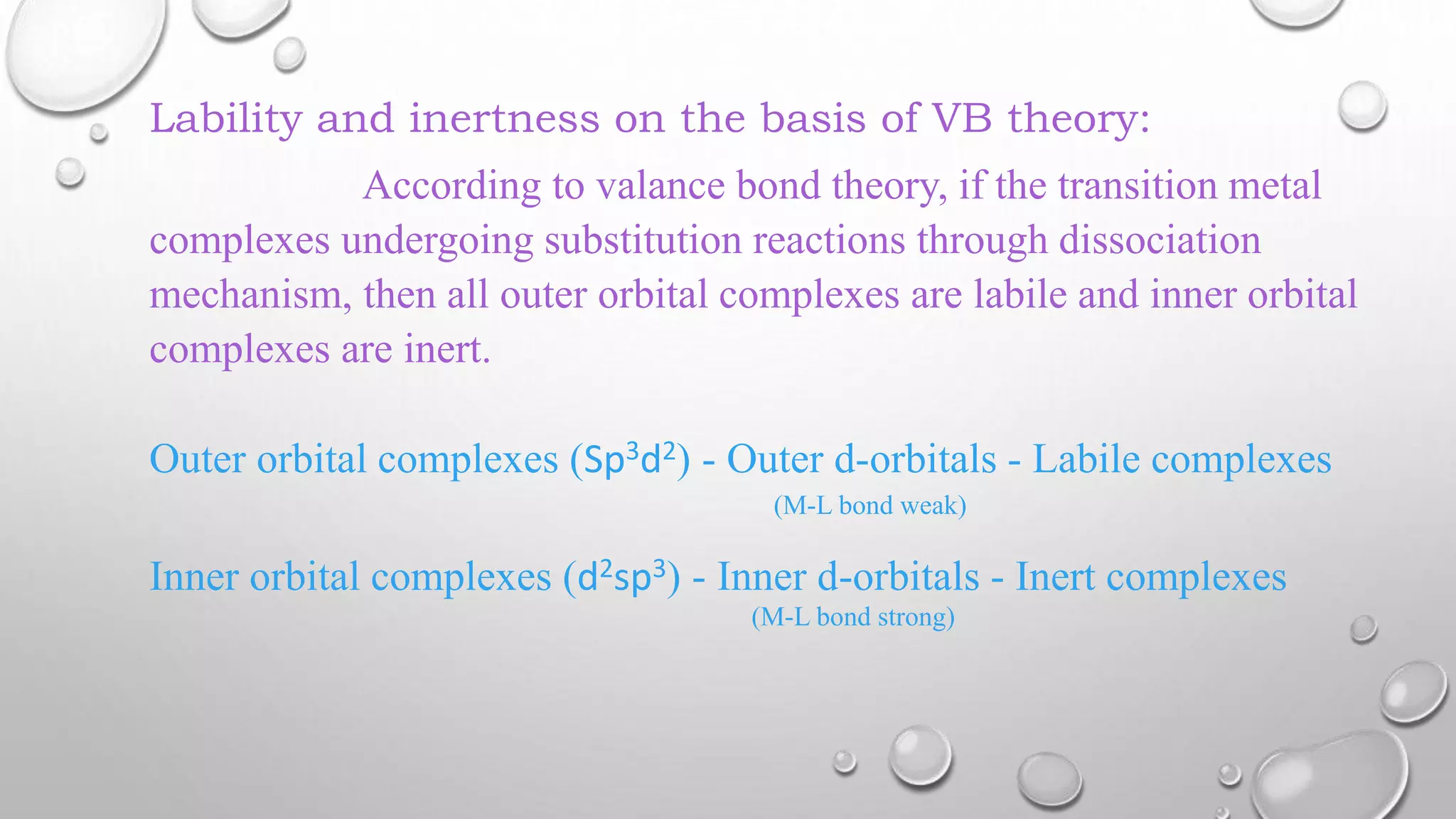 Labile & inert and substitution reactions in octahedral complexes | PPTX