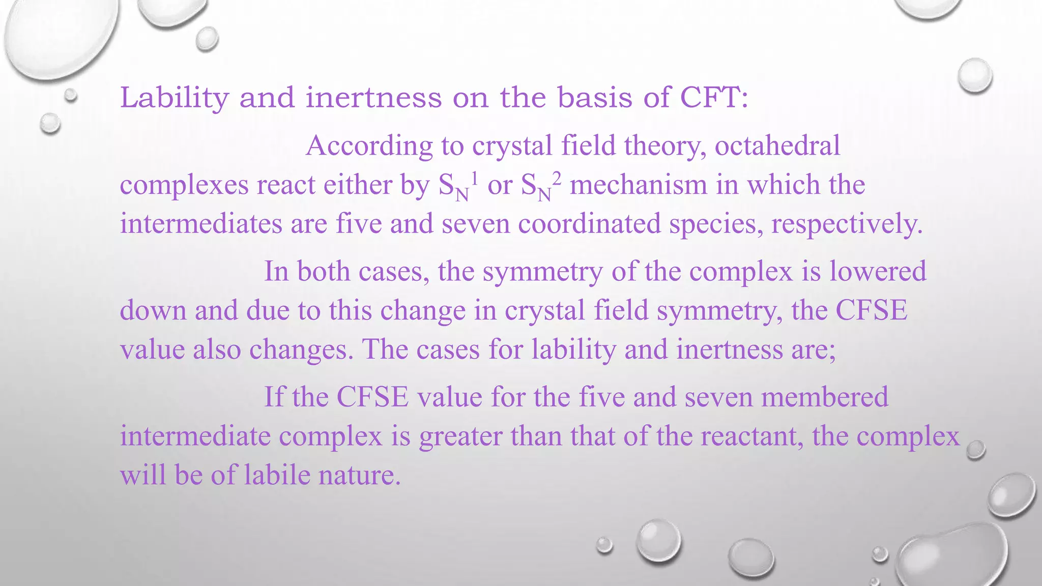 Labile & inert and substitution reactions in octahedral complexes | PPTX