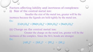 Labile & inert and substitution reactions in octahedral complexes | PPTX