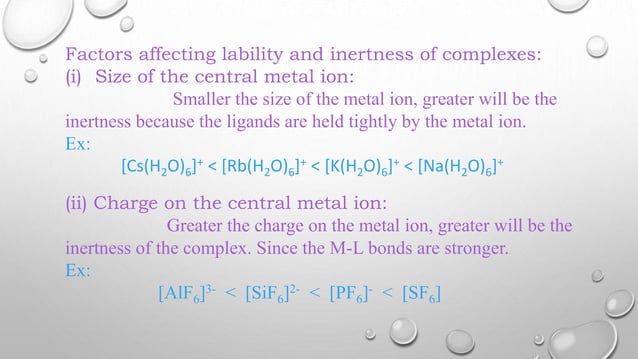 Labile & inert and substitution reactions in octahedral complexes ...