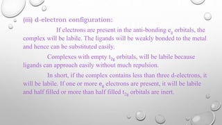 Labile & inert and substitution reactions in octahedral complexes | PPTX