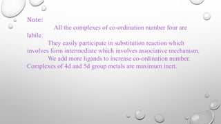 Labile & inert and substitution reactions in octahedral complexes | PPTX