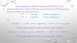 Labile & inert and substitution reactions in octahedral complexes | PPTX