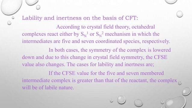Labile & inert and substitution reactions in octahedral complexes ...