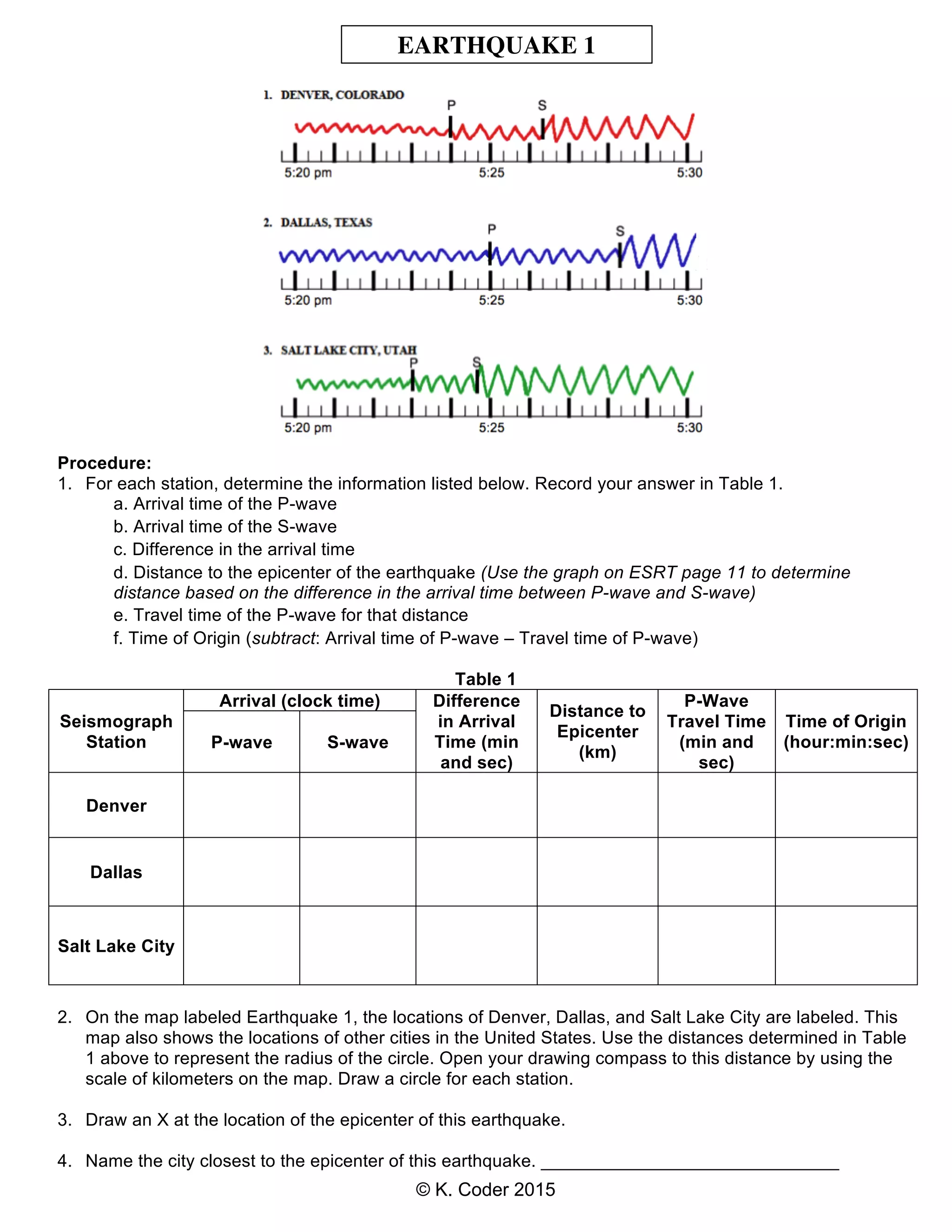 Lab locating epicenters | PDF
