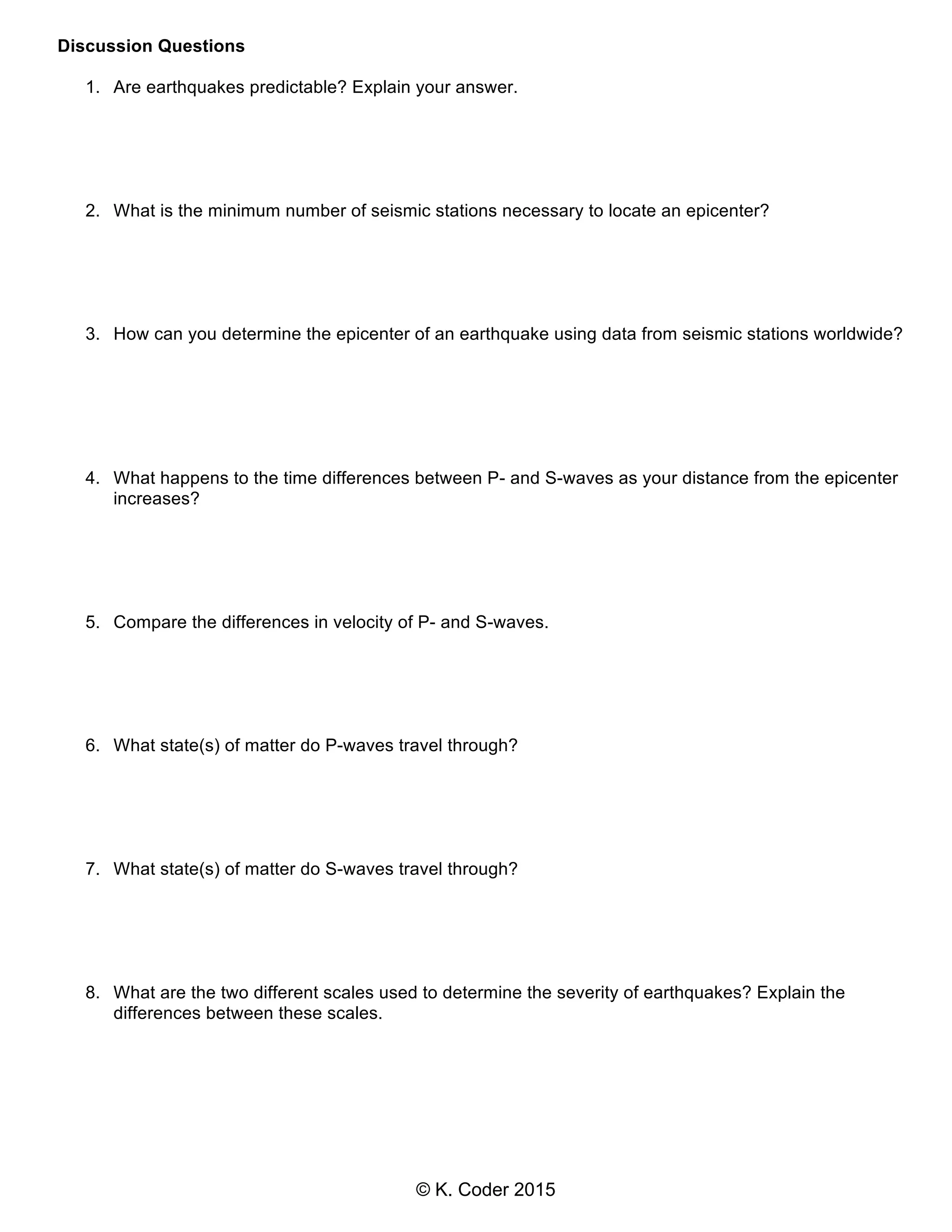 Lab locating epicenters | PDF