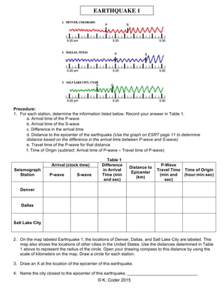 Lab locating epicenters | PDF