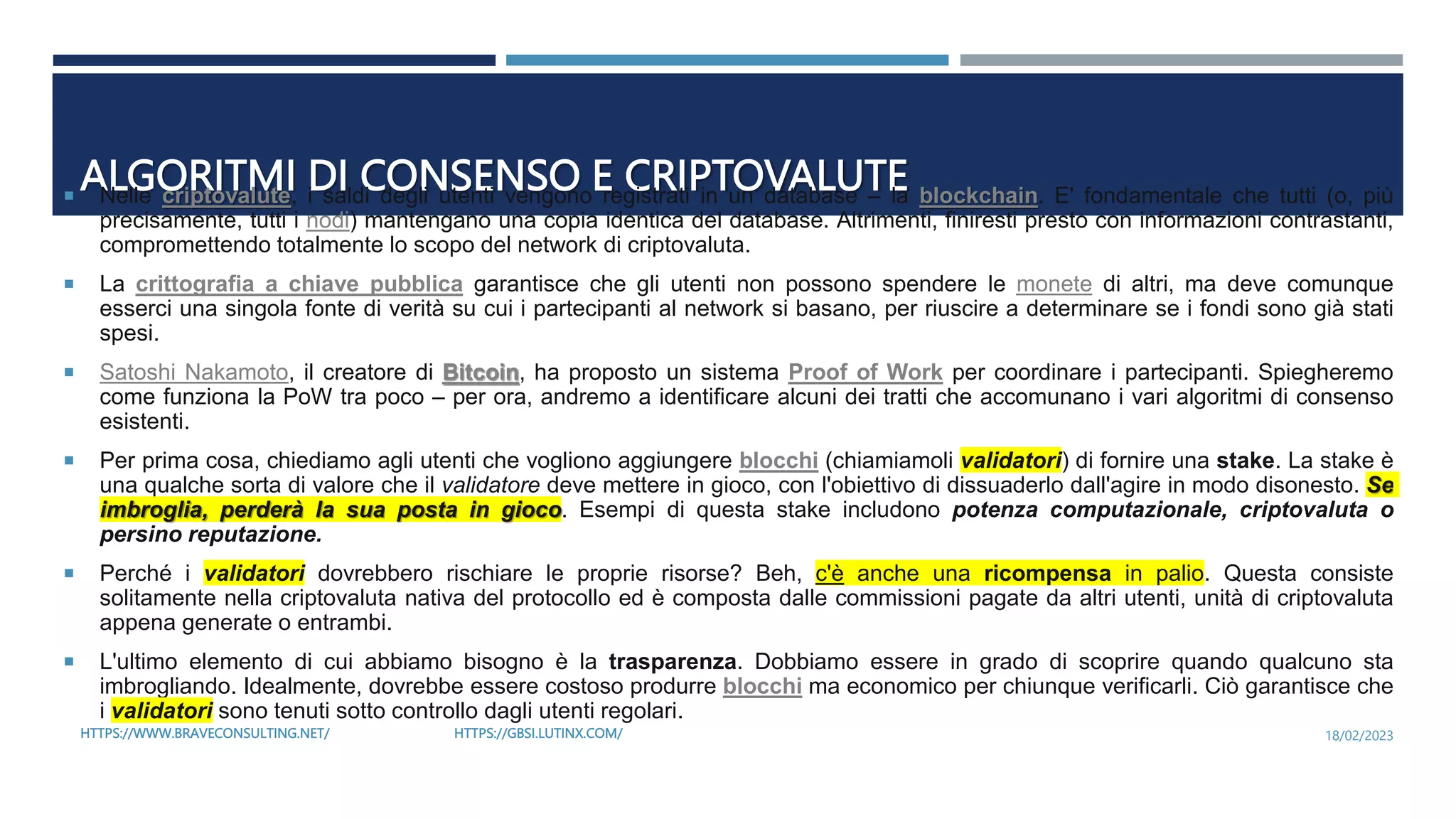 La blockchain - Cos'è un Algoritmo di Consenso | PPTX