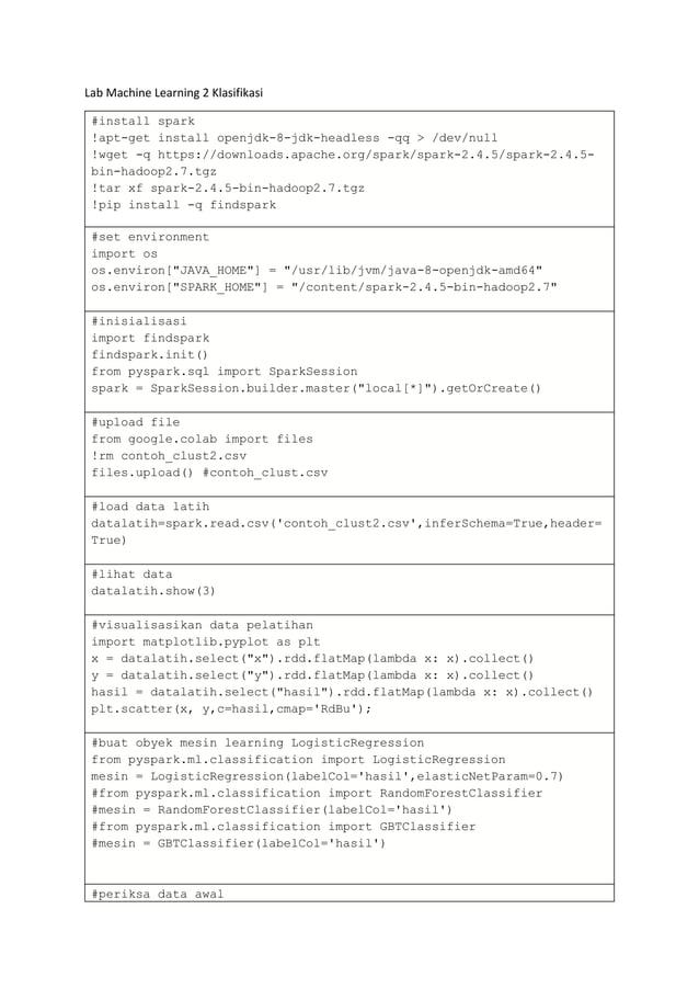 Lab machine learning 2 klasifikasi | PDF