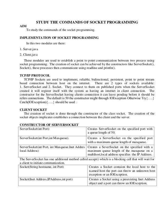 Write A Socket Program For Echo/ping/talk Commands In Java ...