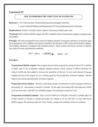 LAB MANUAL ANALYSIS Pharmaceutical Analysis BP 1ST SEMESTER | PDF