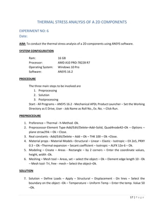 ANSYS Lab Manual: Fundamentals of FEM and Applied Engineering ...