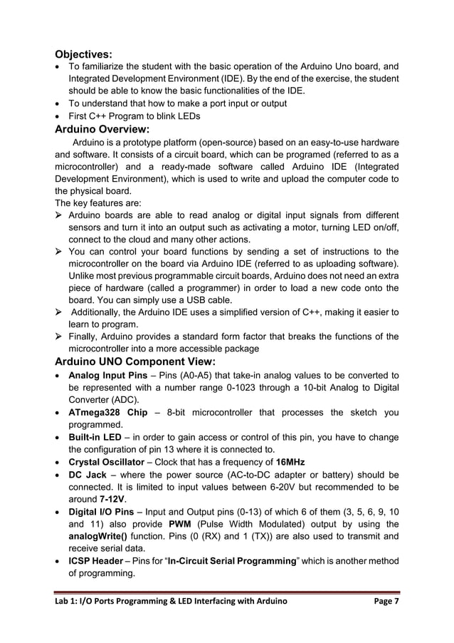 Lab Manual Arduino UNO Microcontrollar.docx | Computer Peripherals ...