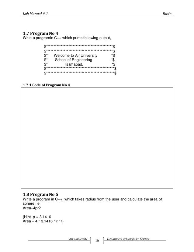 Lab Manual Of C 