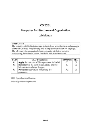 Lab Manual Computer Organization and Architecture | DOCX