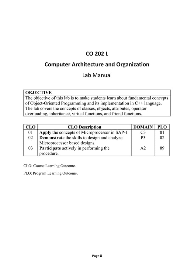 Lab Manual Computer Organization and Architecture | DOCX