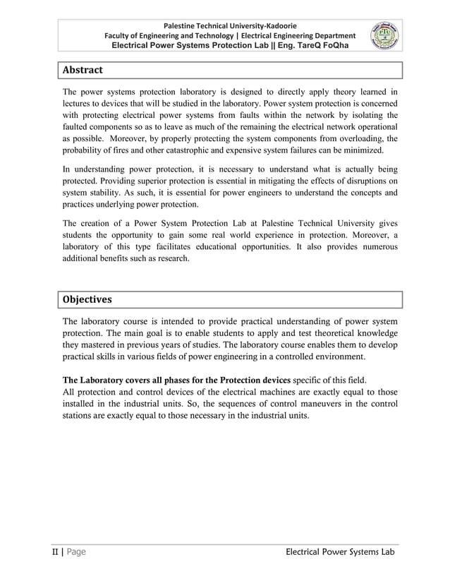 Electrical Power Systems Protection Lab in PTUK | PDF | Home Appliances ...
