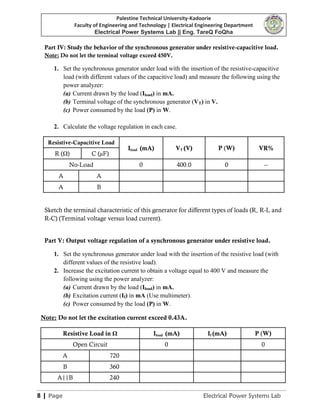 Electrical Power Systems Lab Manual in PTUK | PDF