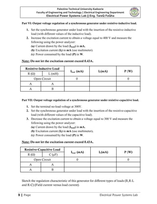 Electrical Power Systems Lab Manual in PTUK | PDF