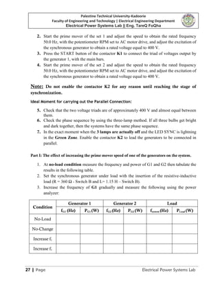 Electrical Power Systems Lab Manual in PTUK | PDF