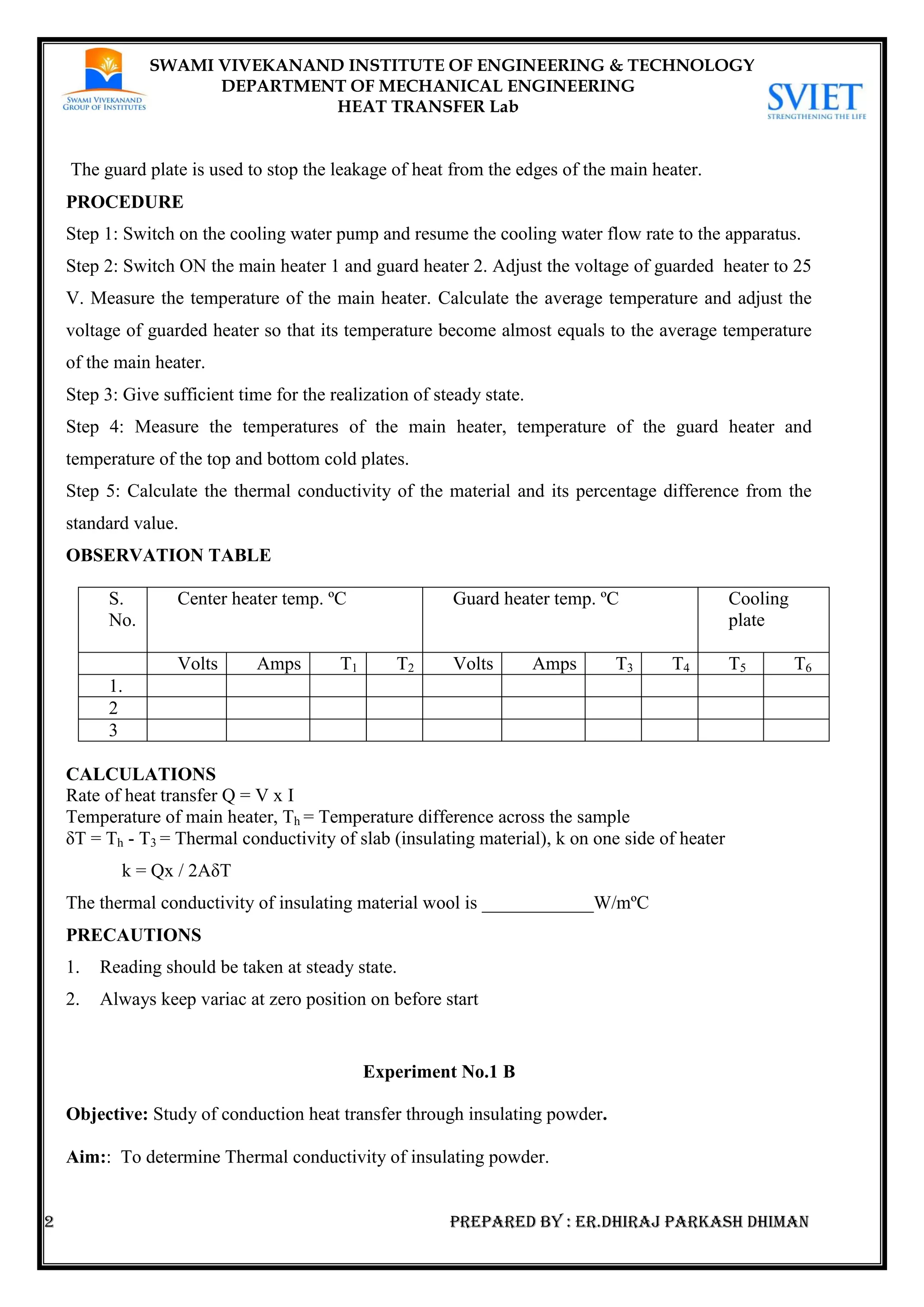 Lab manuals Heat Transfer Manuals | PDF